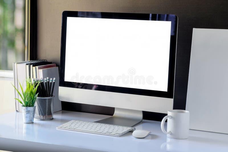 Mock Up of Creative Desktop and Computer Stock Photo - Image of design ...