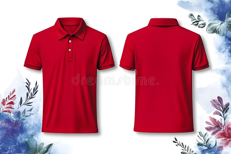 Mock Up Design of Front and Back View of a Red Blank Polo Shirt with an ...
