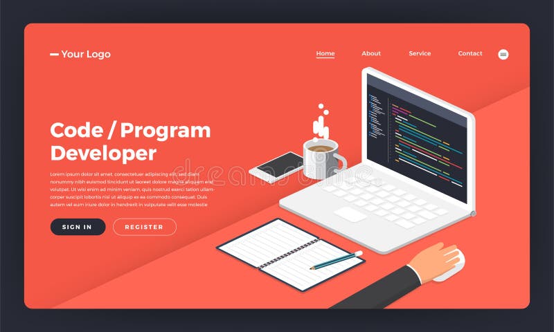 Mock-up Design Website Flat Design Concept Coding and Programming Developer. Vector Illustration ...