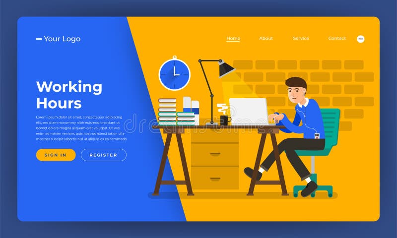 Mock-up Design Website Flat Design Concept Working Hours Worker Stock ...