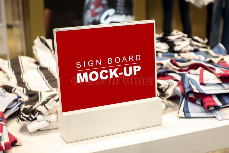 Mock Up Desktop Label on Counter in Shop Clothing Stock Photo - Image ...