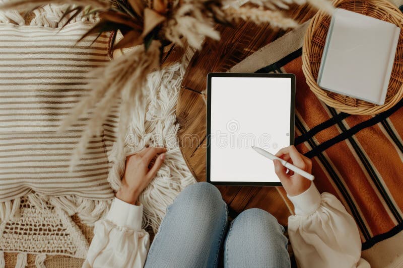 Mock Up for a Digital Planner: Top View of a Modern Cozy Desk ...