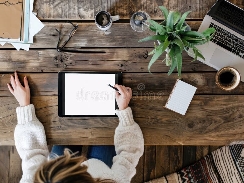 Mock Up for a Digital Planner: Top View of a Modern Cozy Desk ...