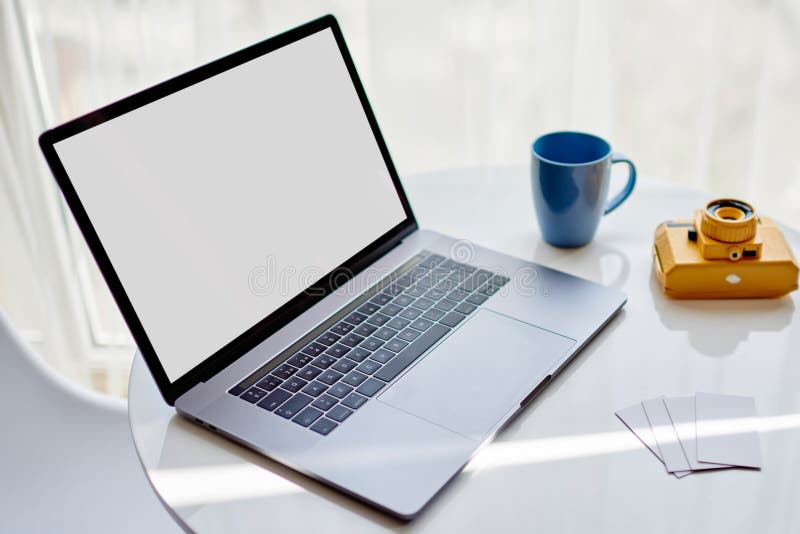 Mock Up Display of Netbook on Modern Table Stock Image - Image of interior, business: 295139143
