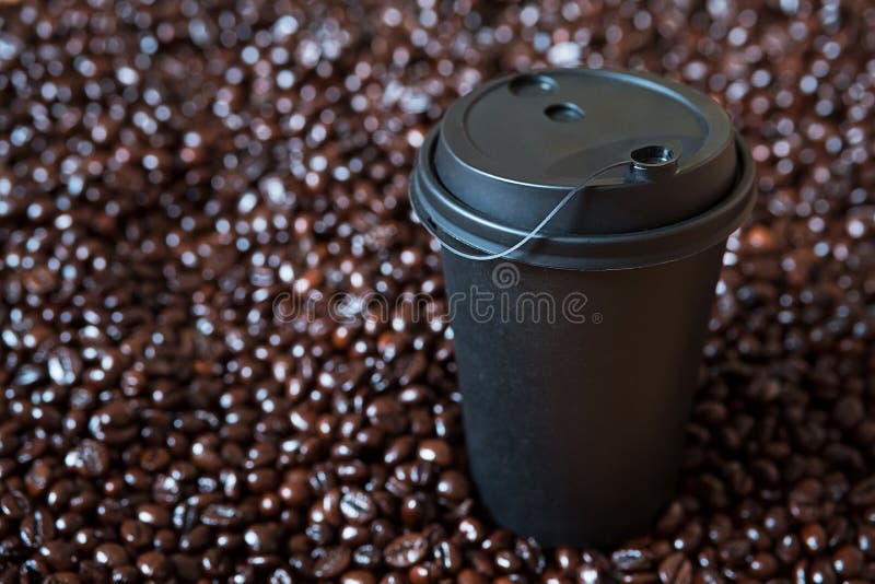 Mock Up Disposable Coffee Cup on Coffee Beans. Empty Paper Coffee Cup ...