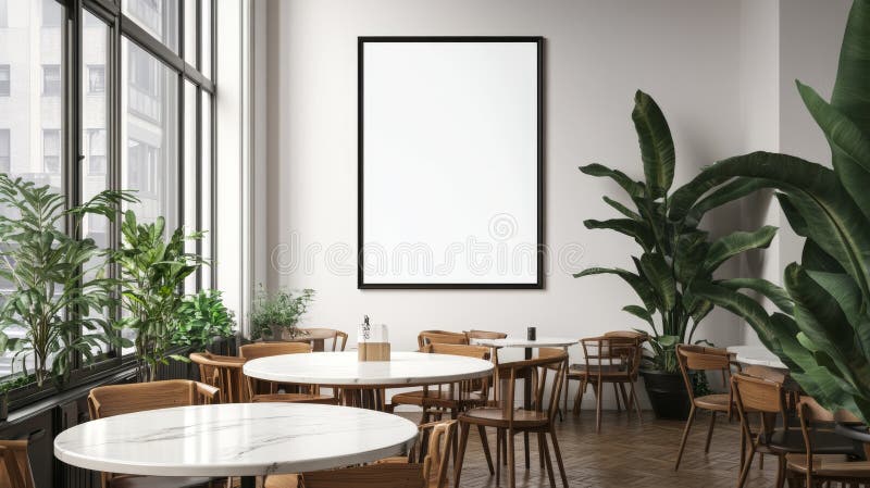 Mock-up of an Empty Poster Frame in a Cafe. Interior of a Modern Bar ...