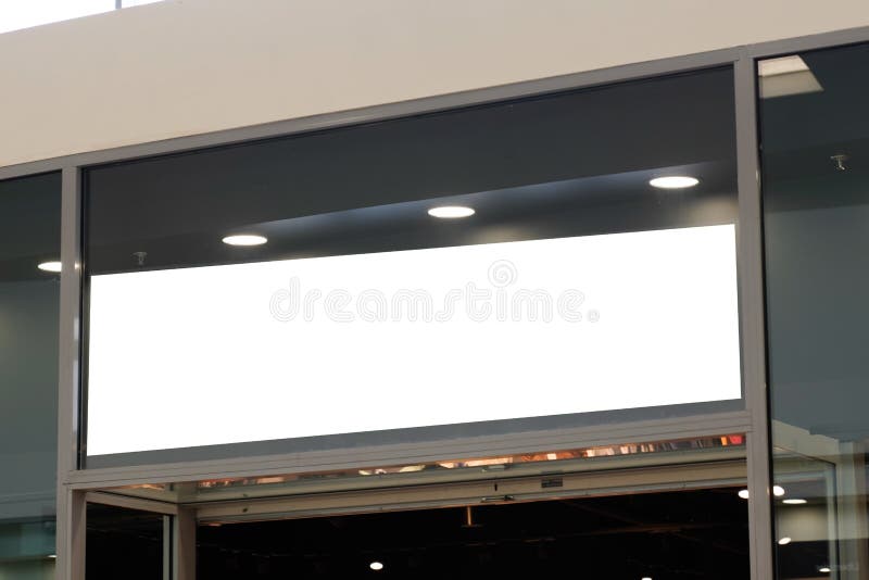 Mock Up of Empty Rectangle White Logo Sign in Front of Facade Shop Wall ...