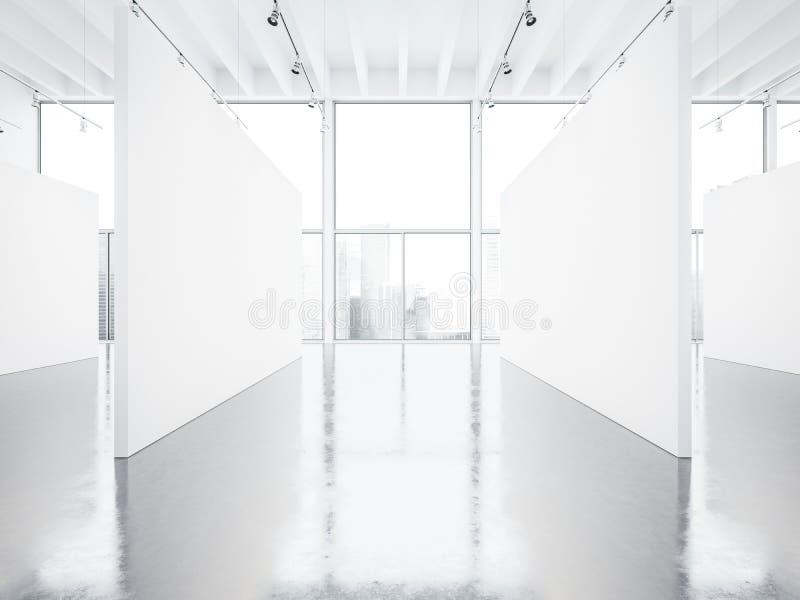 Mock Up of Empty White Gallery Interior with Stock Photo - Image of ...