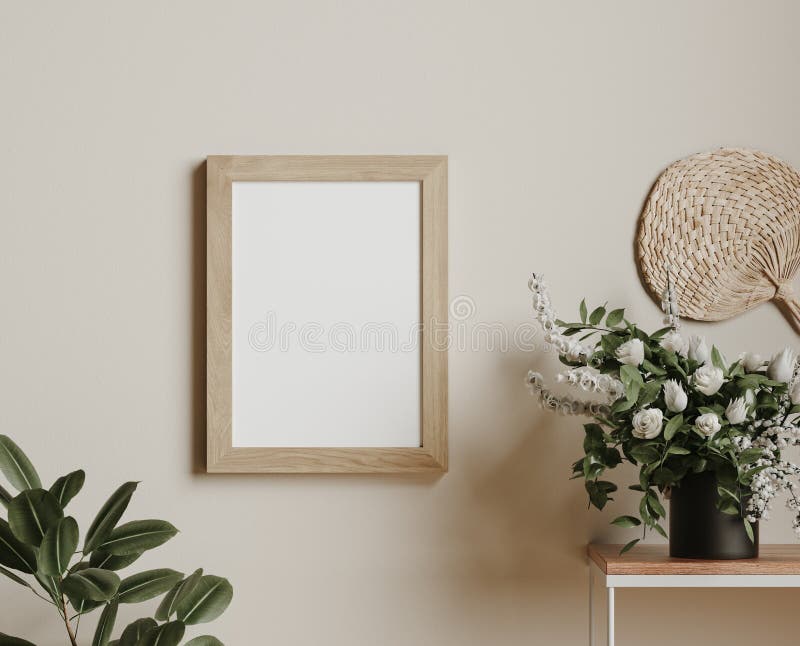 Mock Up Frame in Cozy Beige Home Interior Background, Boho Style Stock ...