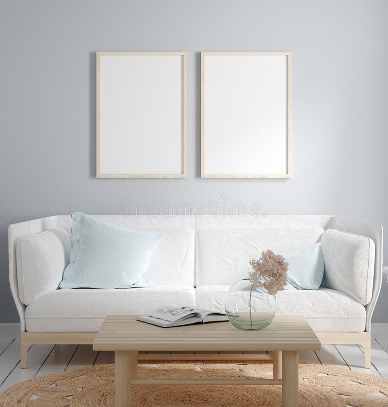 Mock-up Frame in Cozy Light Home Interior Background Stock Photo ...