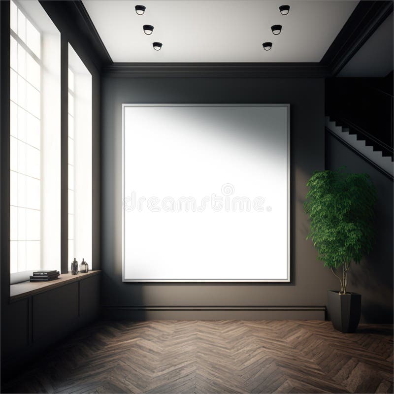 Mock-up Frame in Dark Home Interior Near the Window Stock Illustration ...