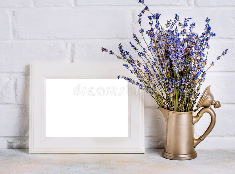 Mock Up Frame with Lavender Flowers Stock Photo - Image of feelings ...