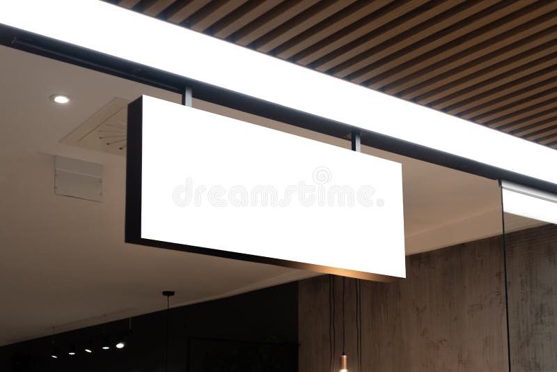 Mock Up. Horizontal White Empty Signage on Store Shop Front Inside ...