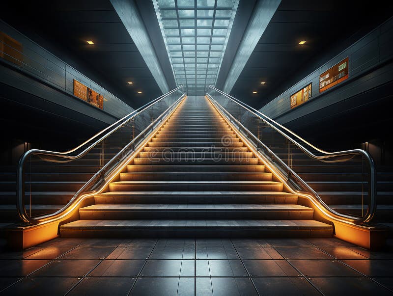 Mock-up of Impressive Subway Type Stairs, Front View from Afar, Space ...