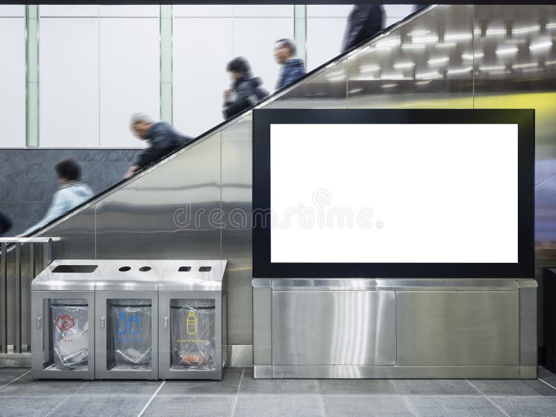 Mock Up Lcd Screen Public Building with People on Escalator Stock Photo ...