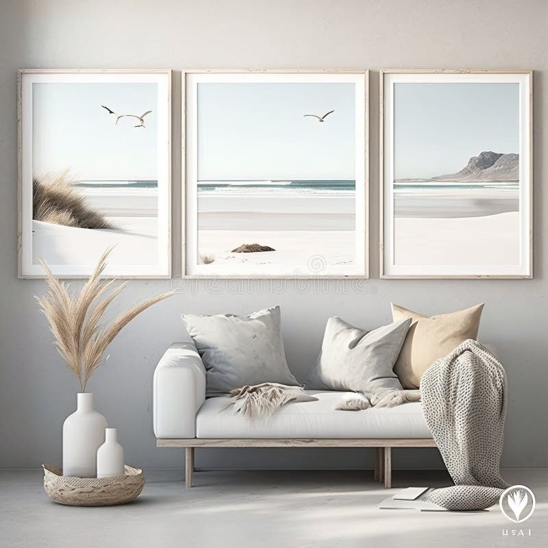 A Mock-up Living Room in 3D Rendering, with a Soft Color Palette and ...