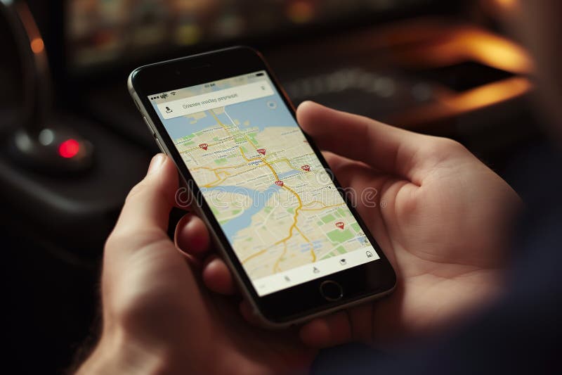 Mock-up of a Man Using Google Map Inside a Car Stock Illustration ...