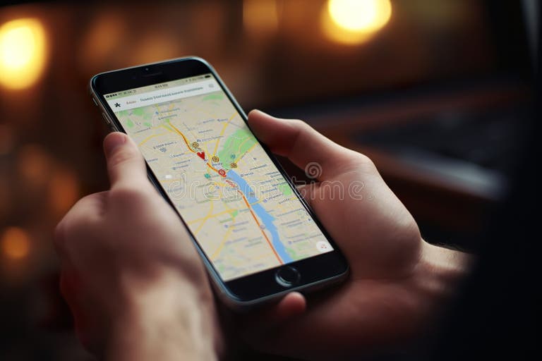 Mock-up of a Man Using Google Map Inside a Car Stock Illustration ...