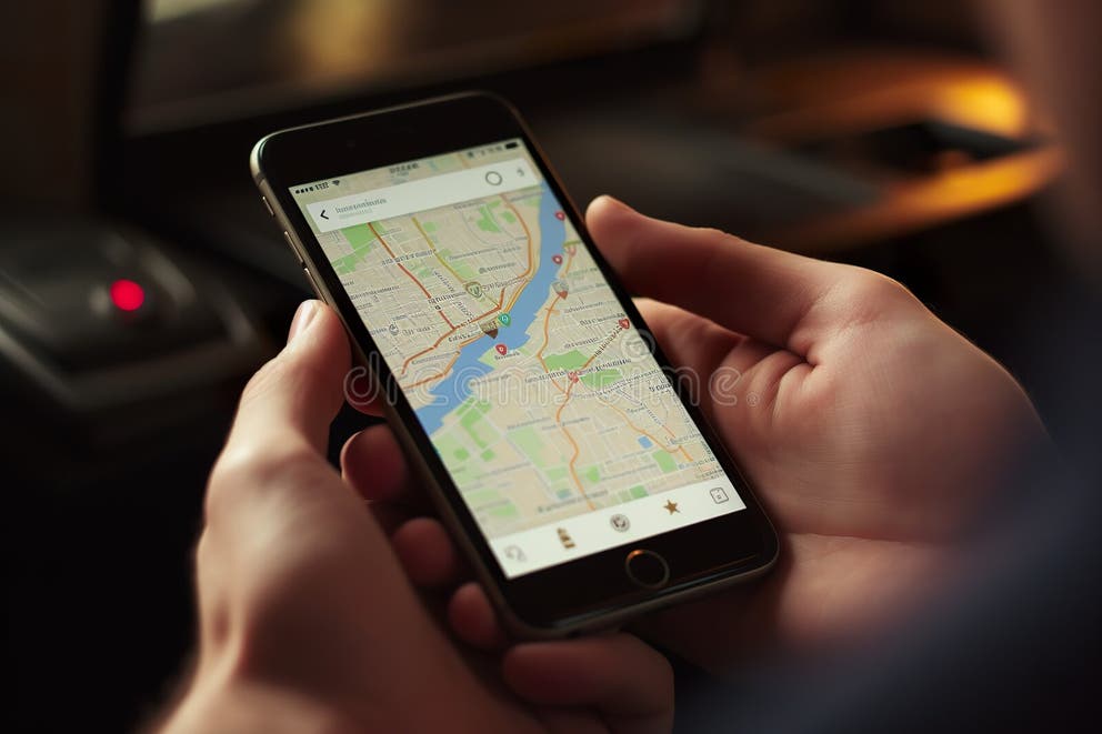 Mock-up of a Man Using Google Map Inside a Car Stock Illustration ...