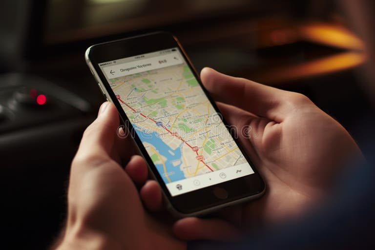 Mock-up of a Man Using Google Map Inside a Car Stock Illustration ...