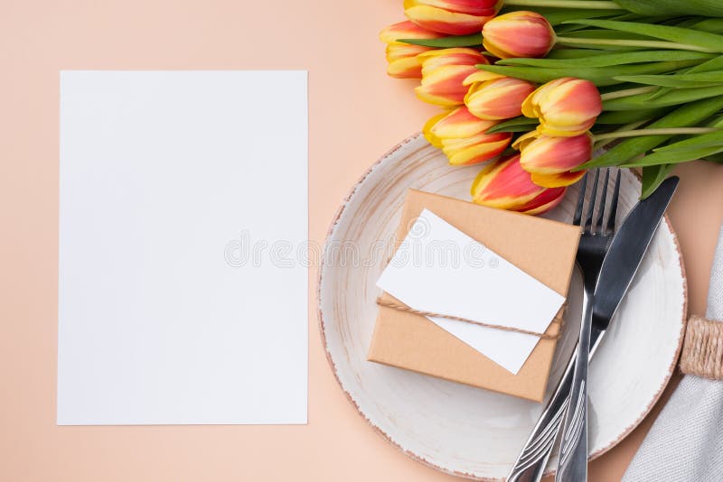 Mockup Menu Card. Top View of Table Setting with Menu Card, Present ...