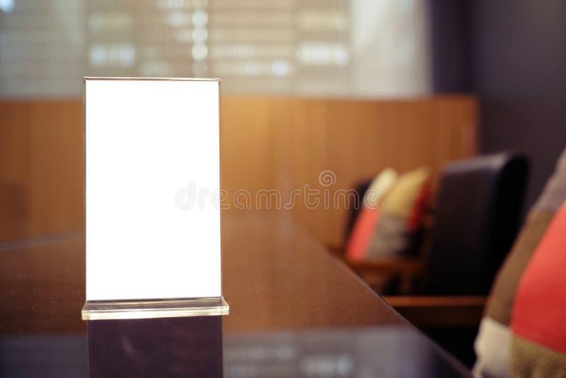 Mock Up Menu Frame Standing on Wood Table in Bar Restaurant Cafe Stock ...