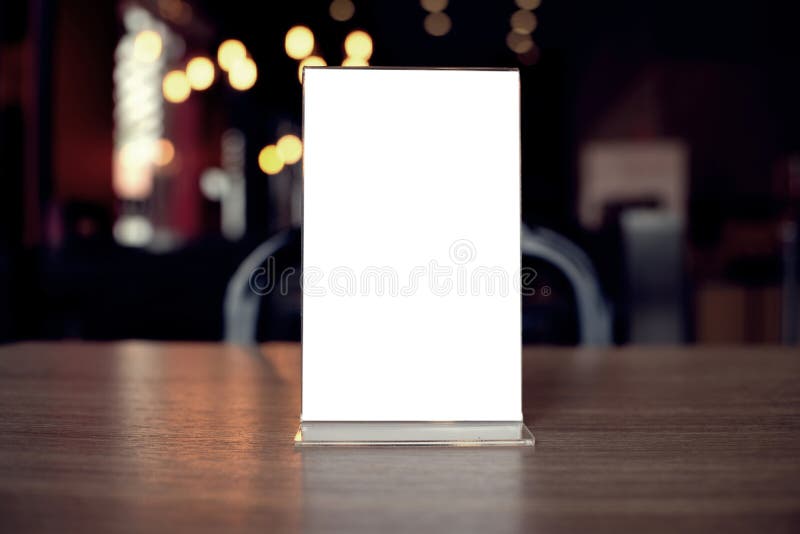 Mock Up Menu Frame Standing on Wood Table in Bar Restaurant Cafe Stock ...