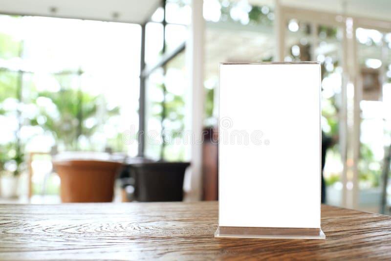 Mock Up Menu Frame Standing on Wood Table in Bar Restaurant Cafe Stock ...