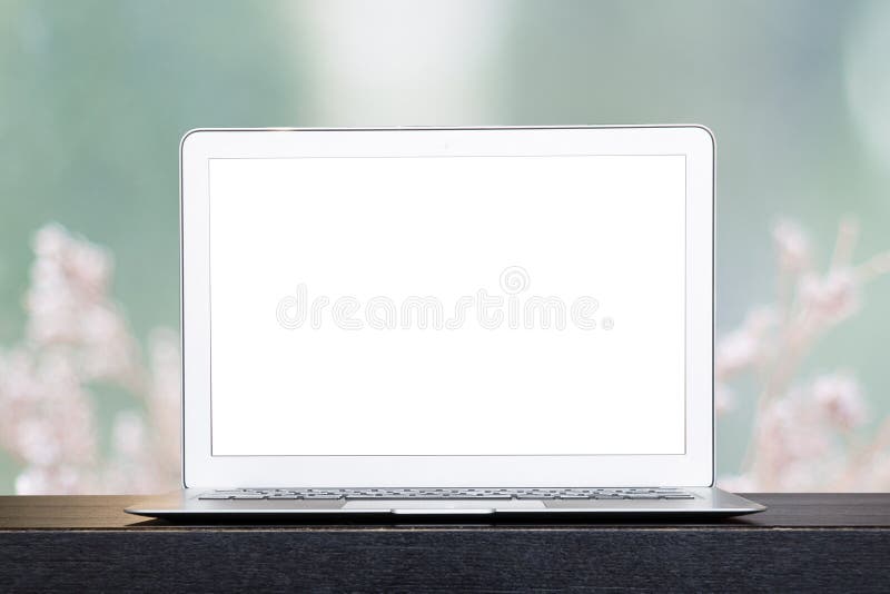 Mock Up of Modern Computer or Laptop with Blank Screen on Table with ...