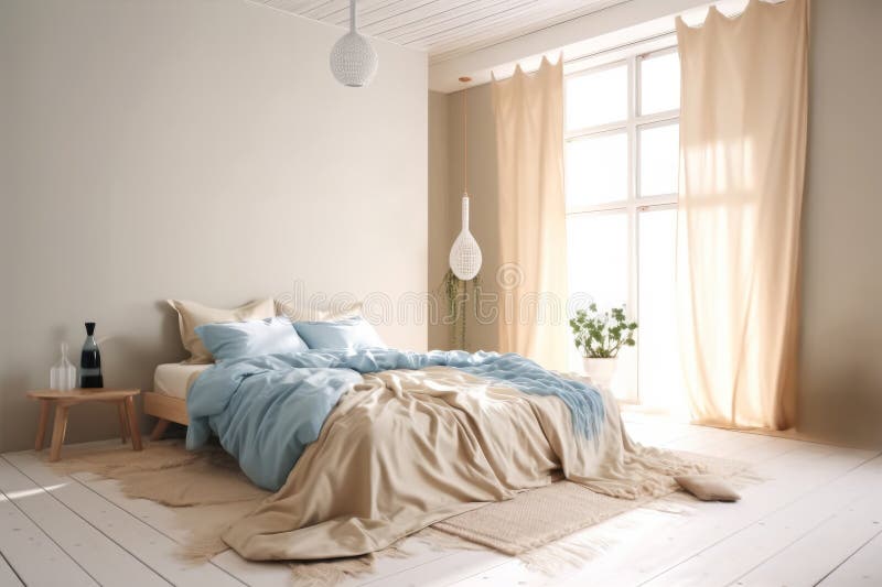 Mock Up of Modern Interior Background, Bedroom, Scandinavian Style ...