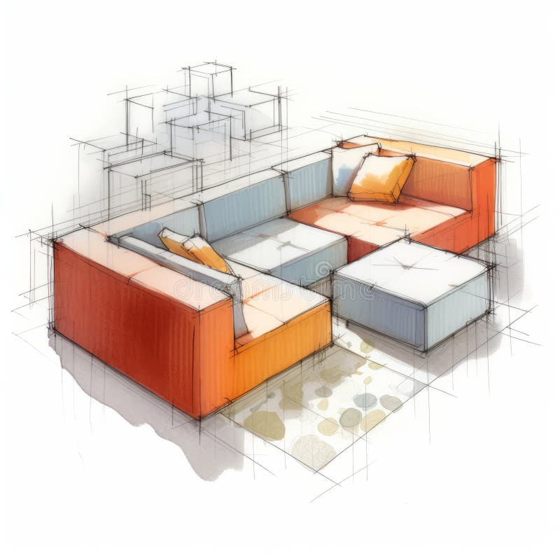 Mock Up Modular Rectangle Corner Sofa Sketch , Generated by AI Stock ...