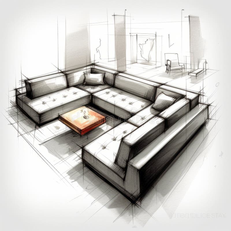 Mock Up Modular Rectangle Corner Sofa Sketch , Generated by AI Stock ...