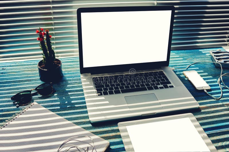 Mock Up of Office or Home Desktop with Accessories and Work Tools, Pc ...