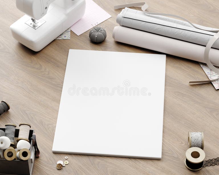 Mock Up Poster in Atelier Studio, Canvas on Table Closeup with Various ...
