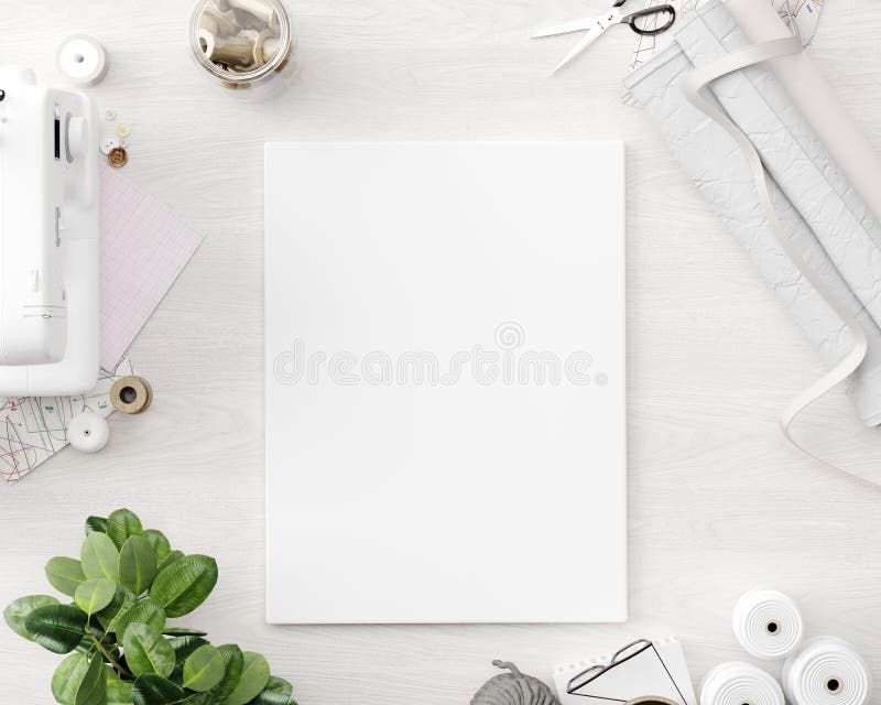 Mock Up Poster in Atelier Studio, Canvas on Table Closeup with Various ...