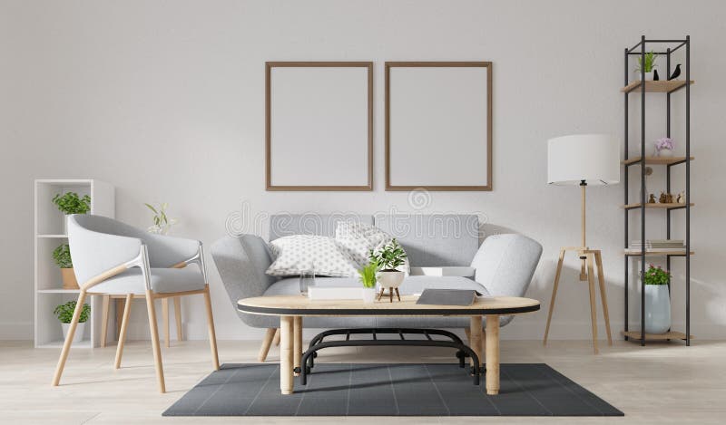 Interior Mock Up. 3d Render Stock Illustration - Illustration of living ...