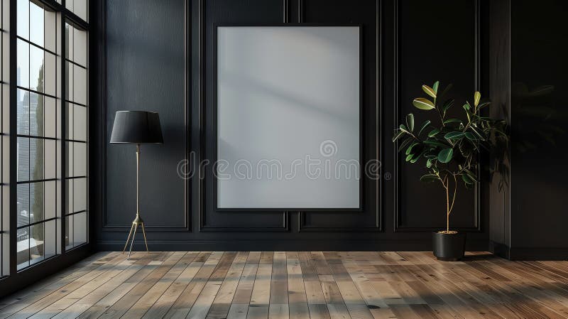 Mock Up Poster Frame in Interior with Brick Wall, 3d Render Stock ...