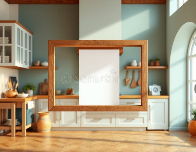Mock Up Poster Frame in Kitchen Interior Background, Ethnic Style, 3d ...