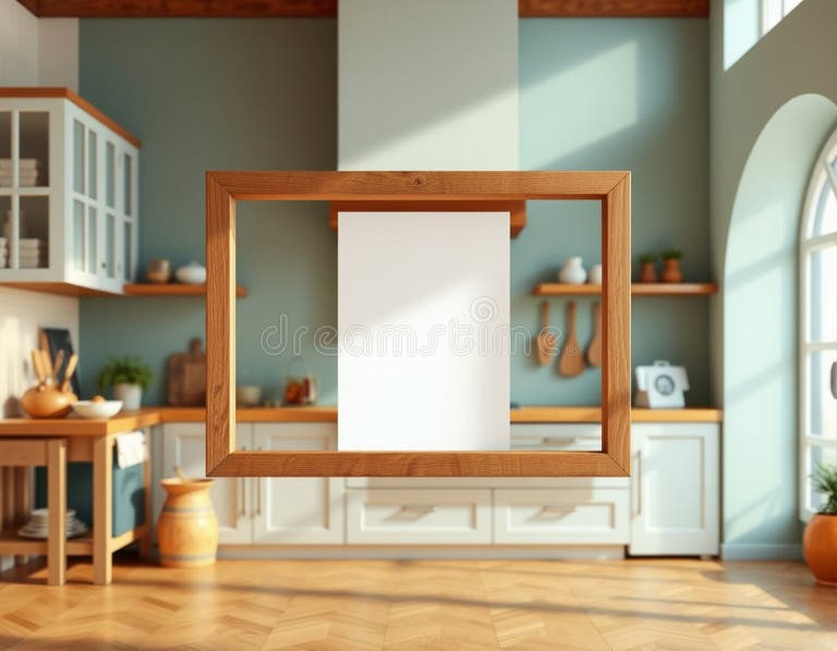 Mock Up Poster Frame in Kitchen Interior Background, Ethnic Style, 3d ...