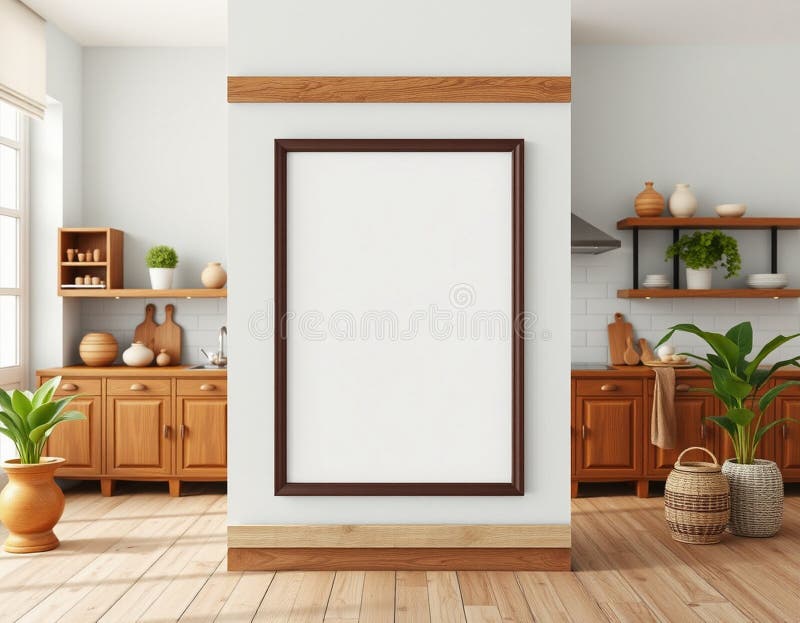 Mock Up Poster Frame in Kitchen Interior Background, Ethnic Style, 3d ...