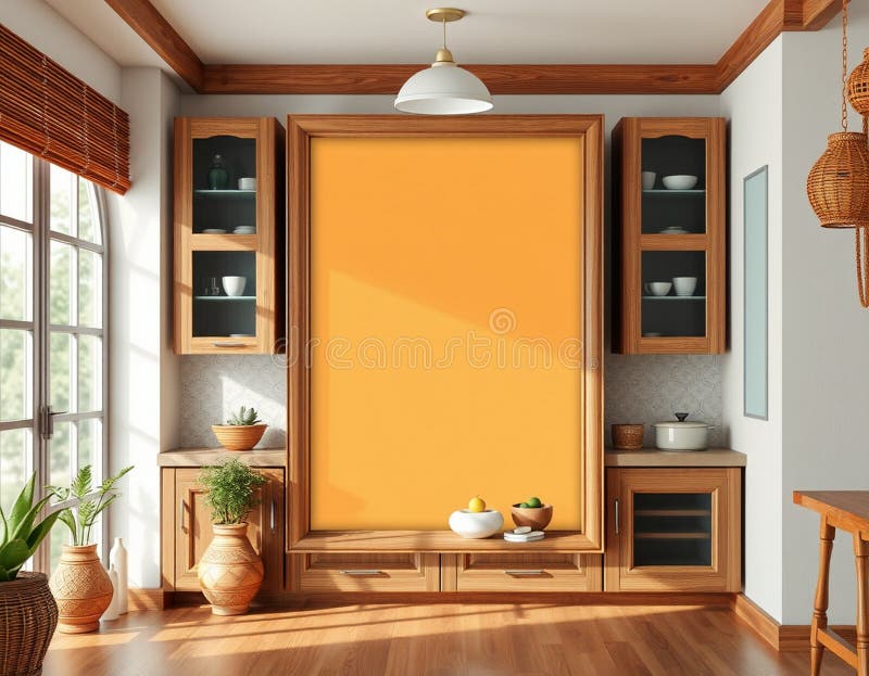 Mock Up Poster Frame in Kitchen Interior Background, Ethnic Style, 3d ...