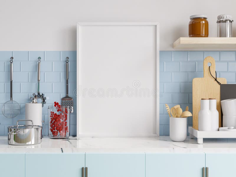 Mock Up Poster Frame in Kitchen Interior Stock Illustration ...