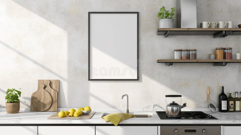 Mock Up Poster Frame in Kitchen. Mock Up Poster Frame in Kitchen ...