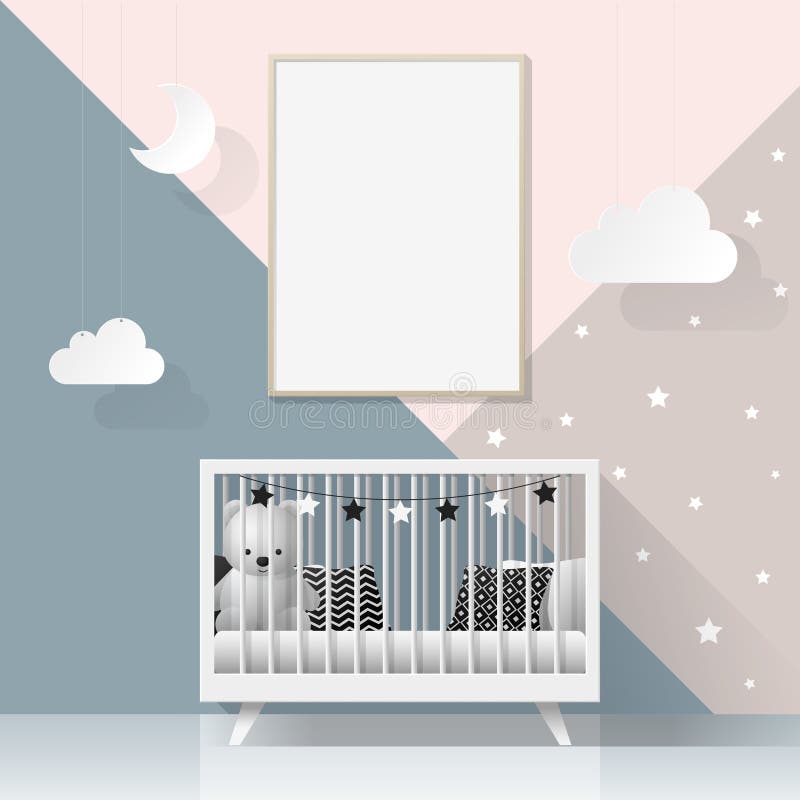 Mock Up Poster Frame in Modern Baby Bedroom Stock Vector - Illustration ...
