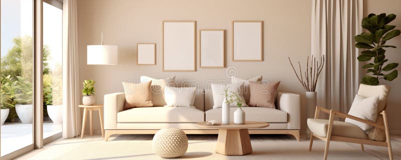 Mock Up Poster Frame in Modern Beige Home Interior, Scandinavian Style ...