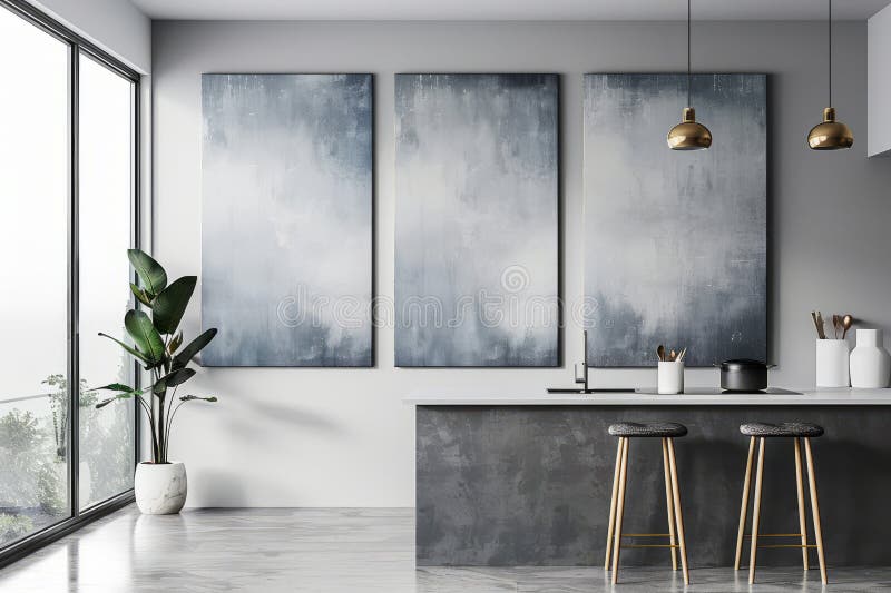 Mock Up Poster Frame in Modern Kitchen Stock Illustration ...