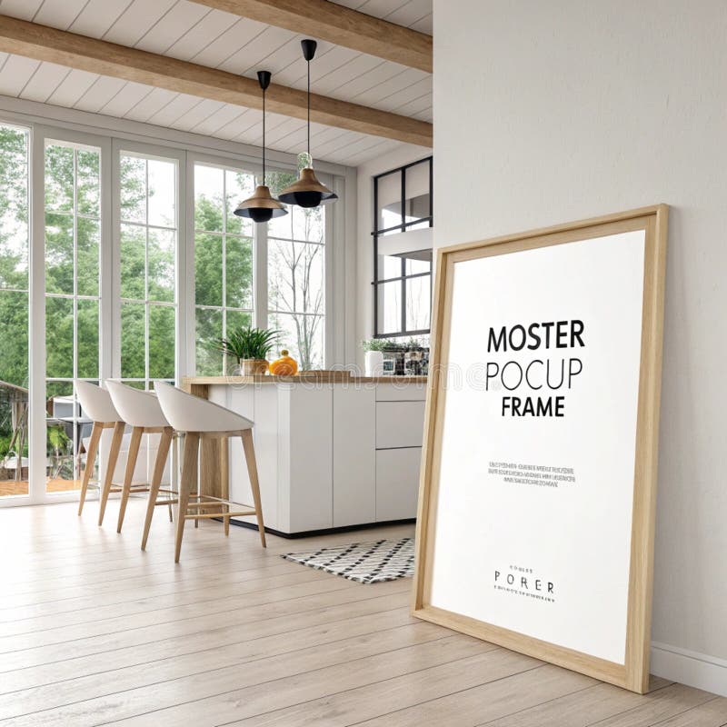 Mock Up Poster Frame in Modern Kitchen Interior Background Stock ...