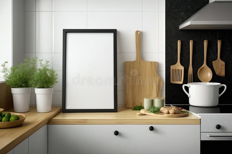 Mock Up Poster Frame in a Scandinavian Style Kitchen. , Stock ...