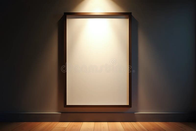 Mock Up Poster Frame with Spotlight on Wall at Cinema with Copy Space ...