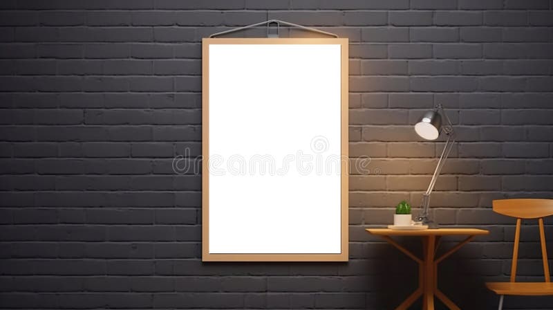Mock Up Poster Frame with Spotlight on Wall. Generative Ai Stock ...